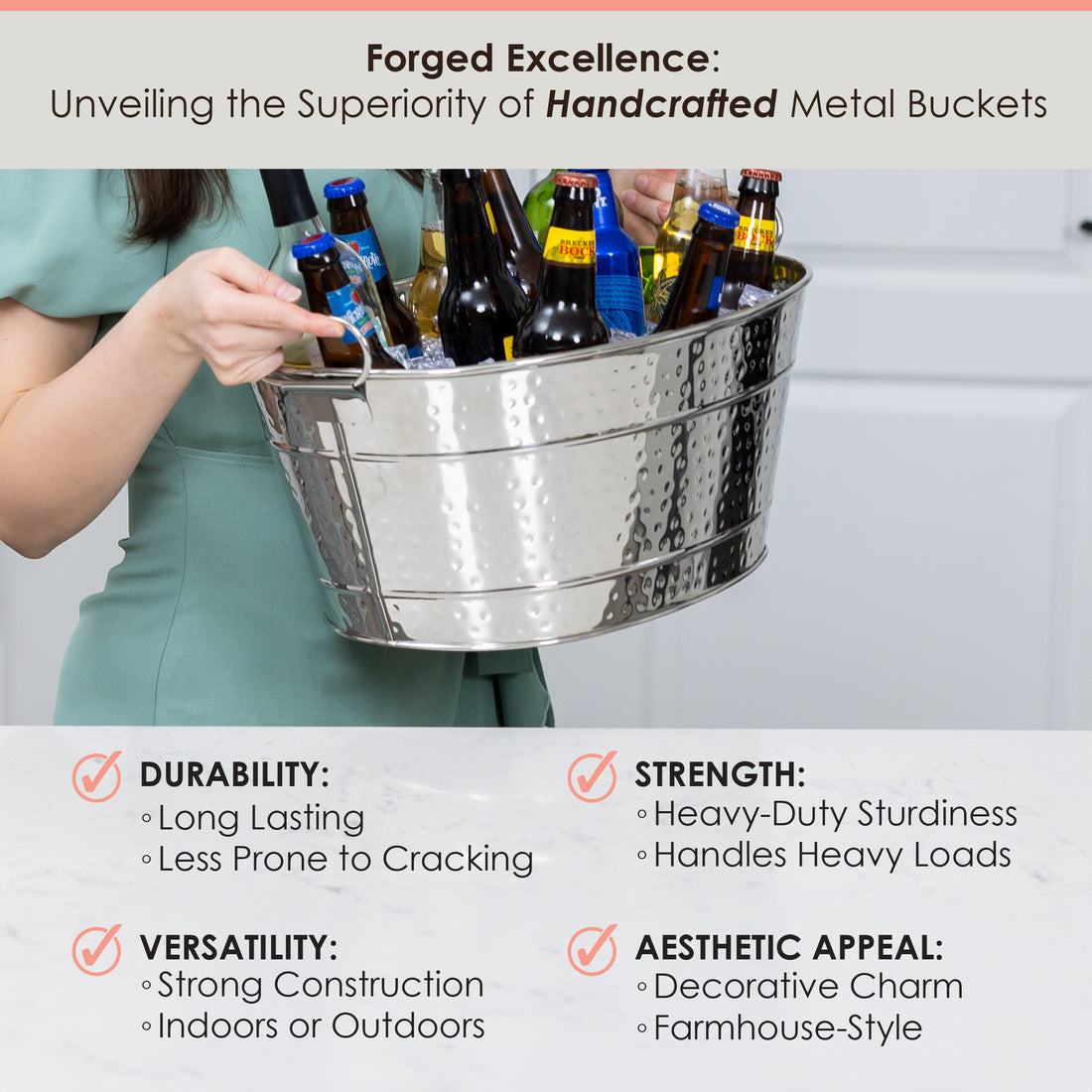 Personalized Party Bucket and Wine Chiller in Hammered Stainless Steel ...