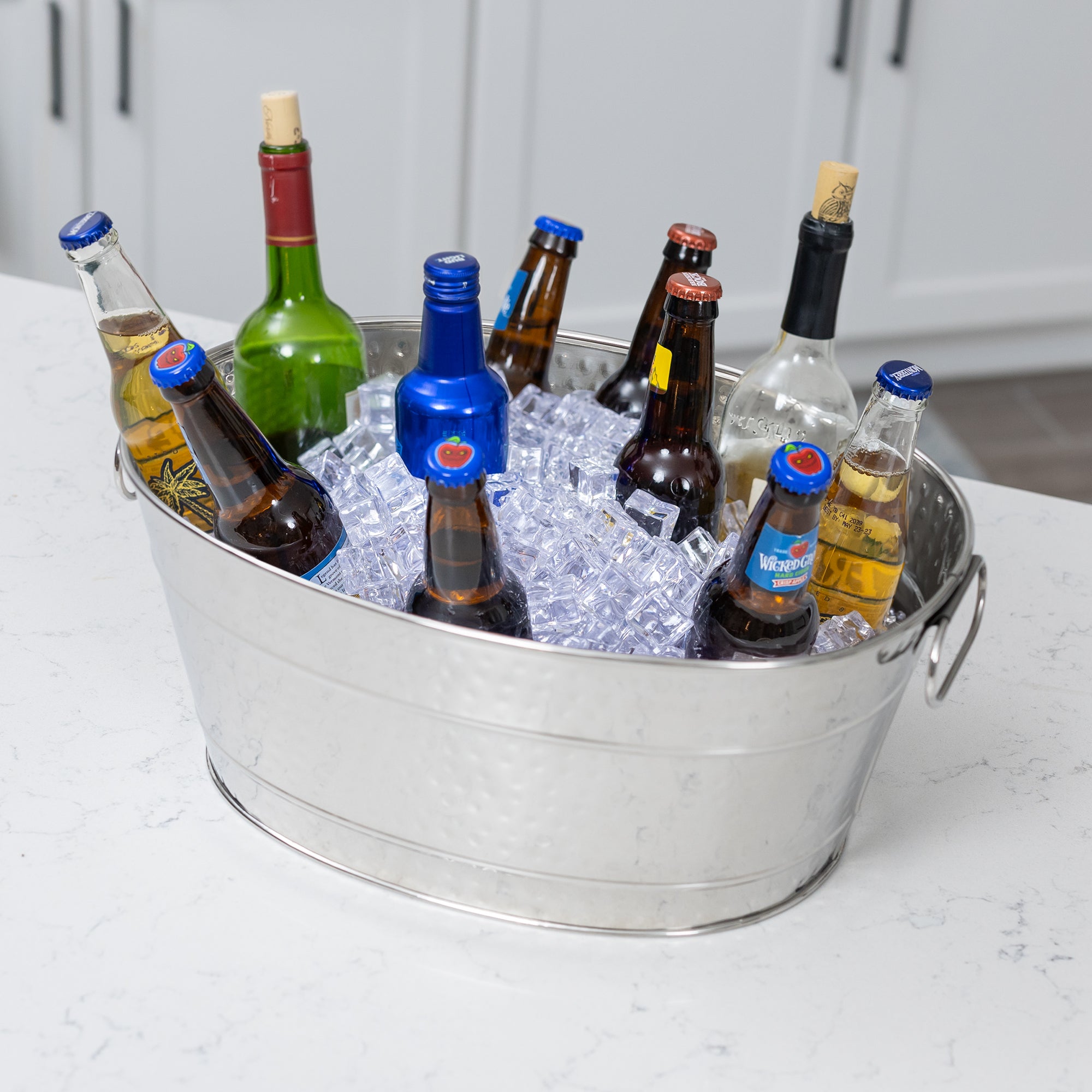 Personalized Party Bucket and Wine Chiller in Hammered Stainless Steel ...