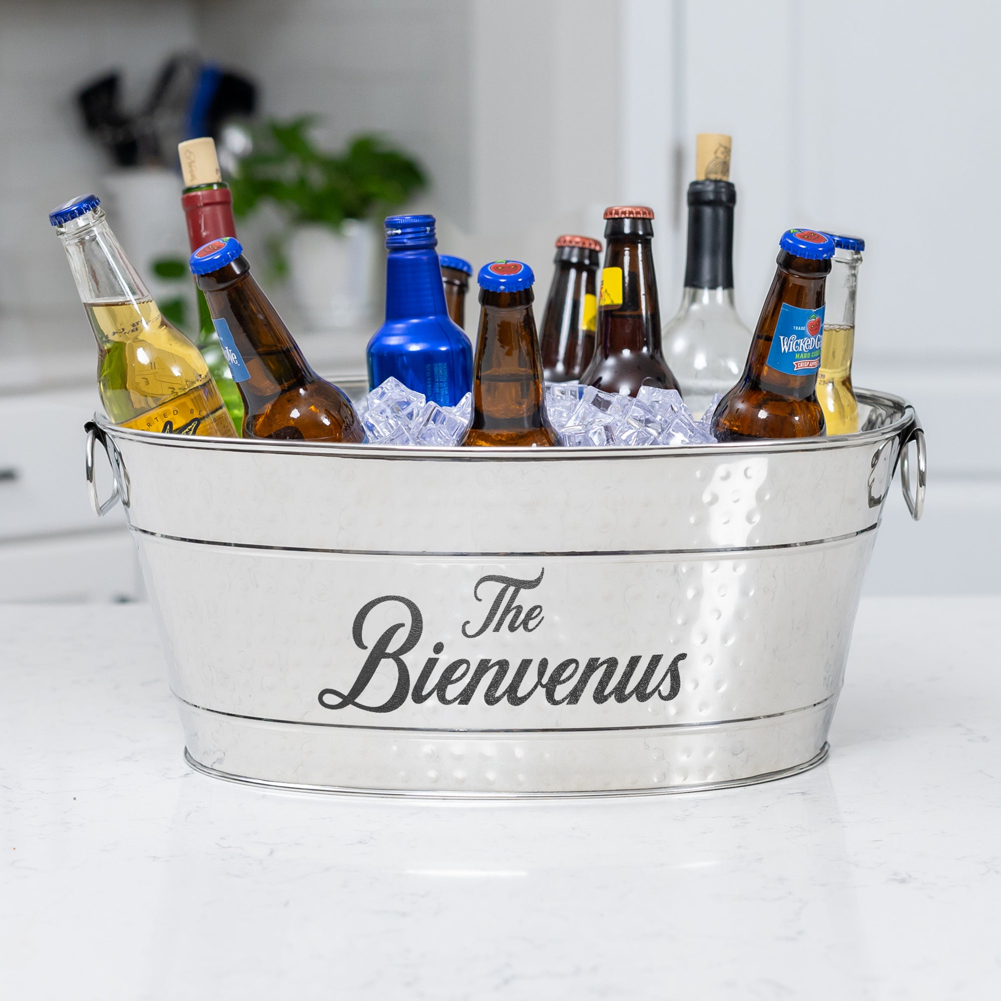 Personalized Party Bucket and Wine Chiller in Hammered Stainless Steel ...