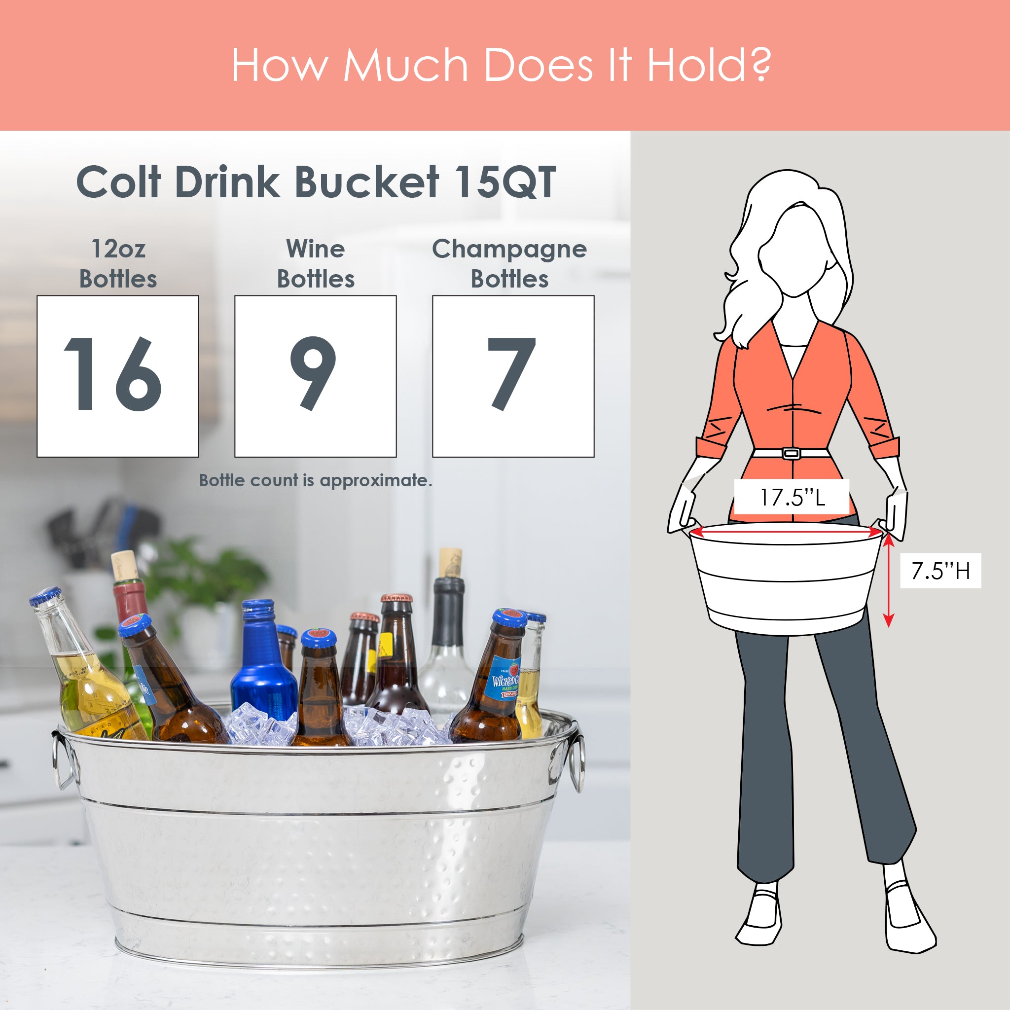 Personalized Party Bucket and Wine Chiller in Hammered Stainless Steel ...