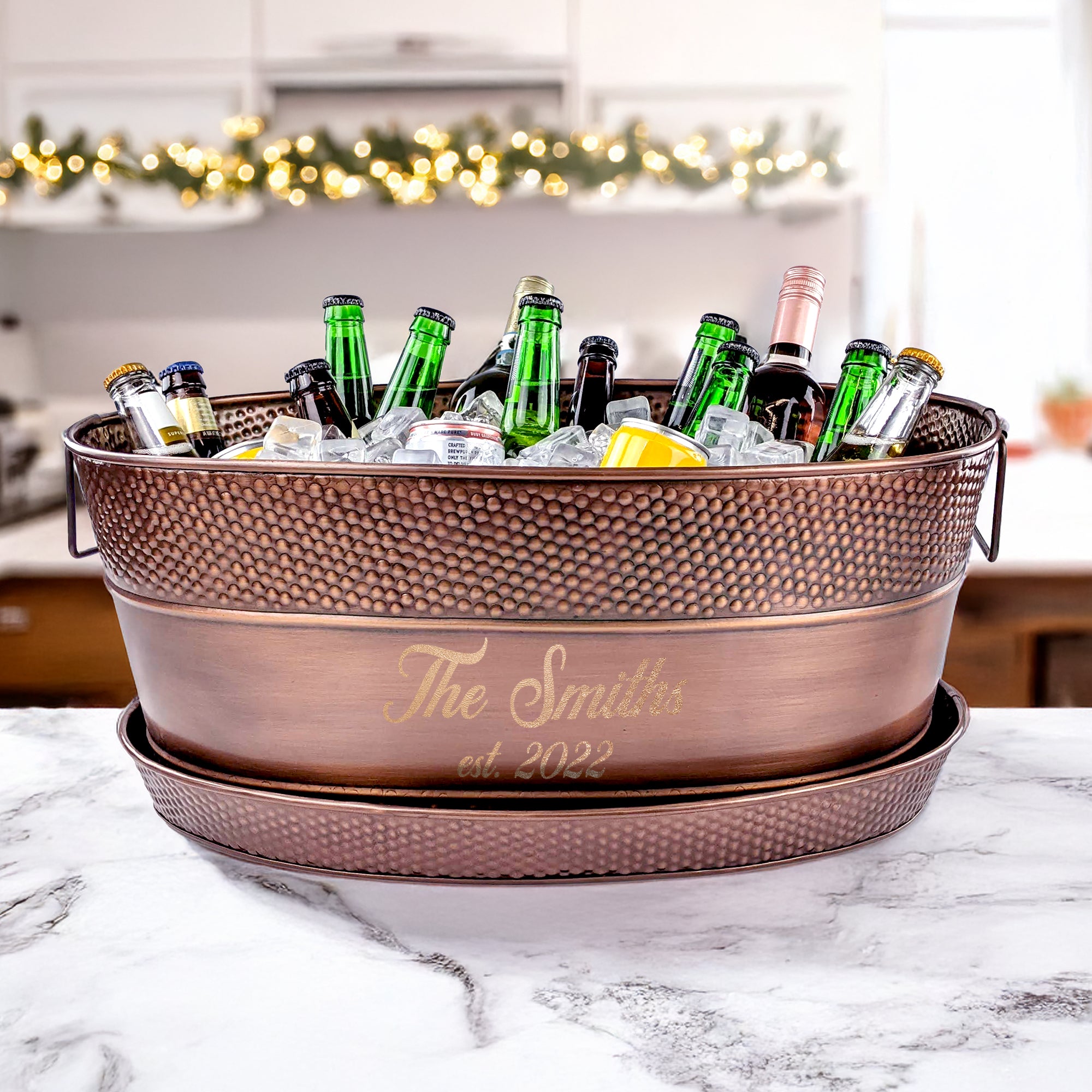 Personalized Beverage Tub with Tray Large Hammered - Aspen Copper Fini ...