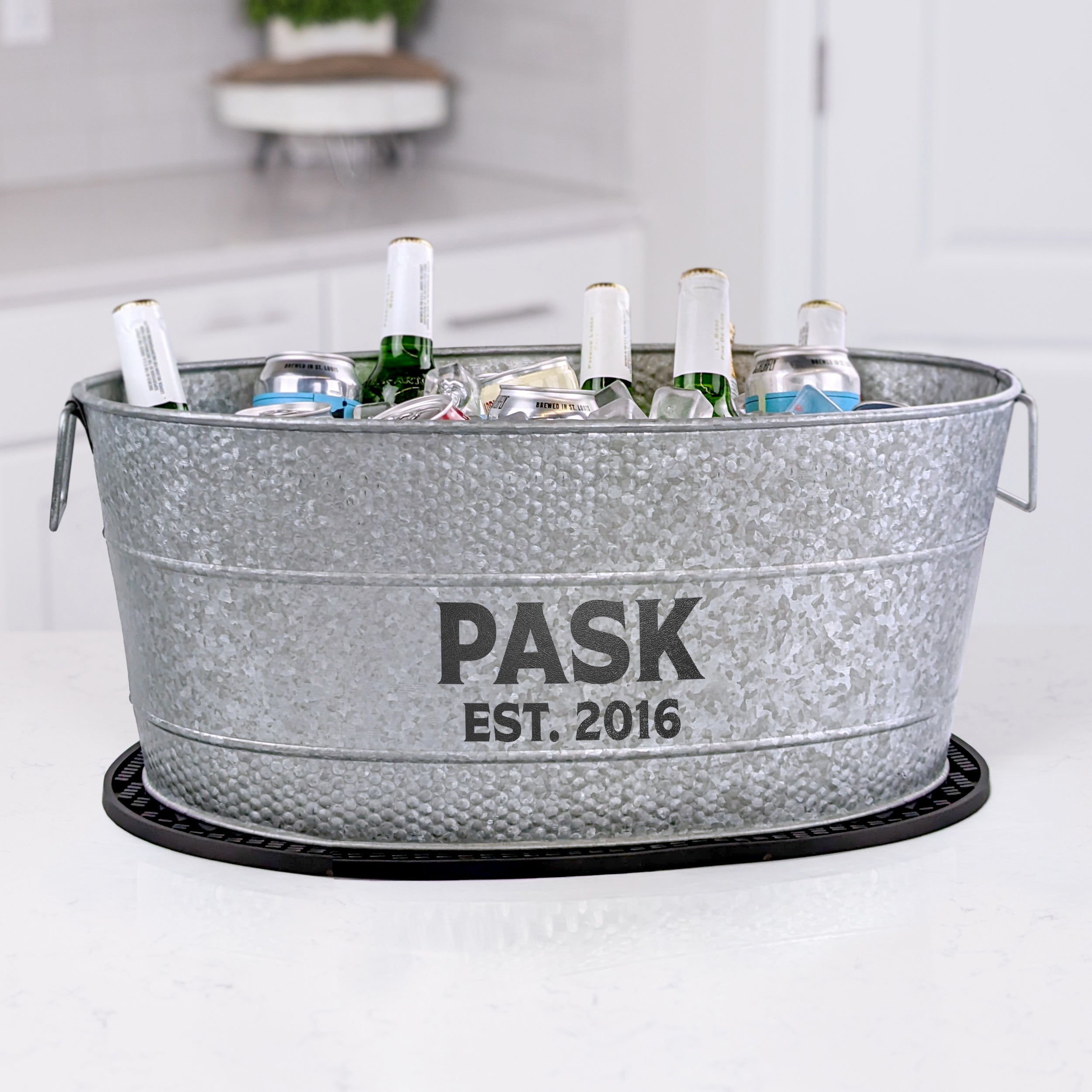 Personalized Beverage Tub with PVC Party Mat - BREKX Aspen Ash Gray ...