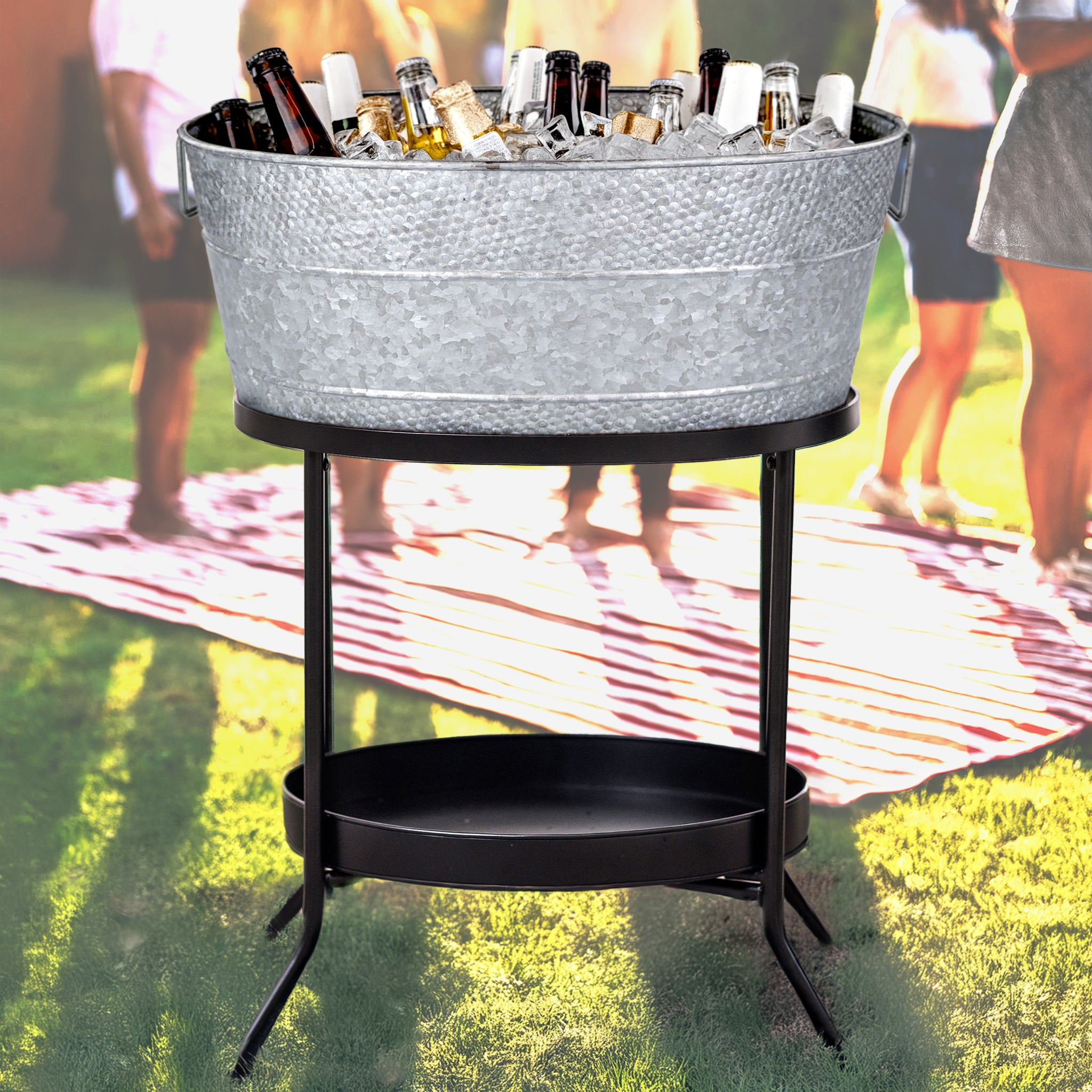 Personalized Beverage Tub with Stand Galvanized Large Hammered - Aspen ...