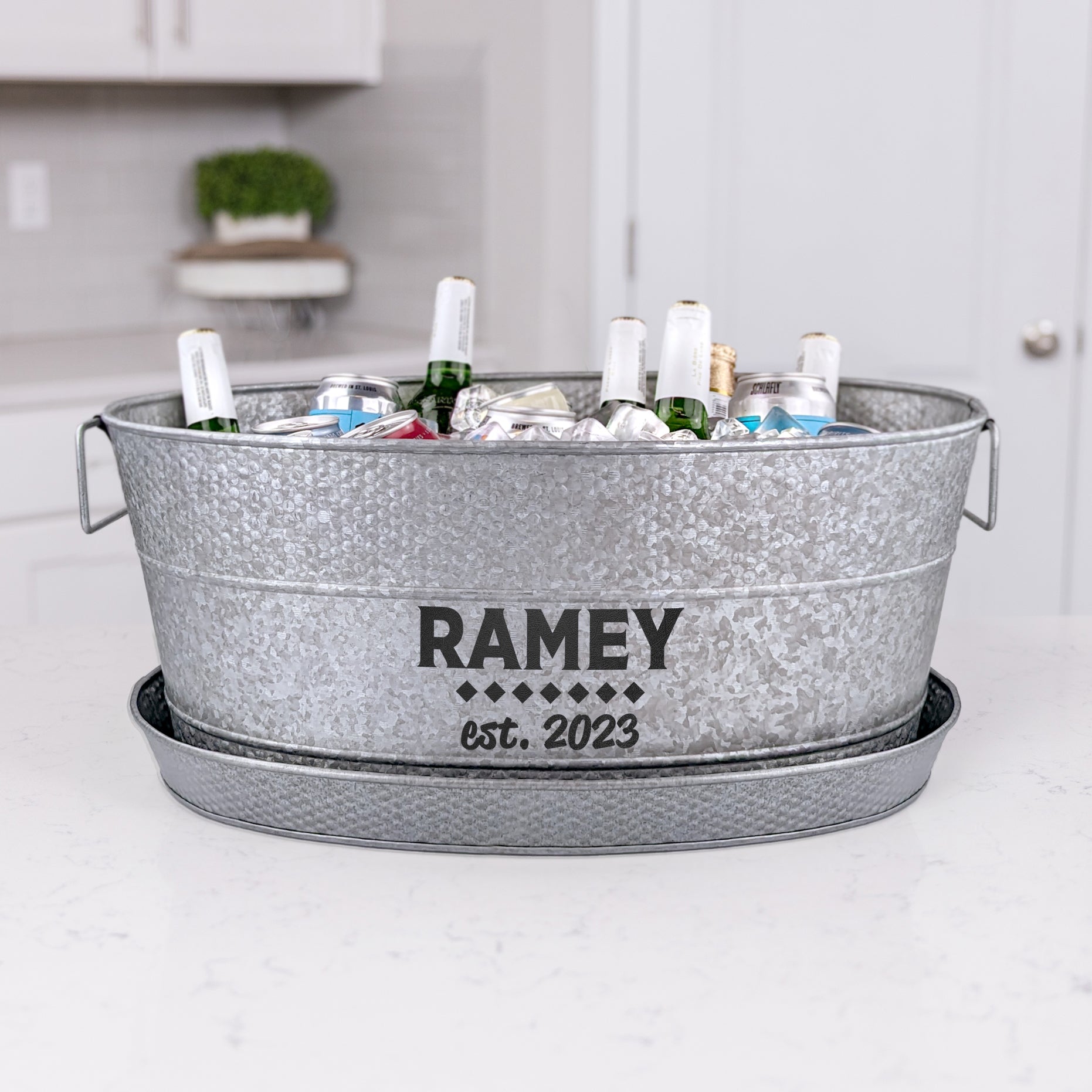 Personalized Beverage Tub with Tray Large Hammered - BREKX Aspen Acid ...