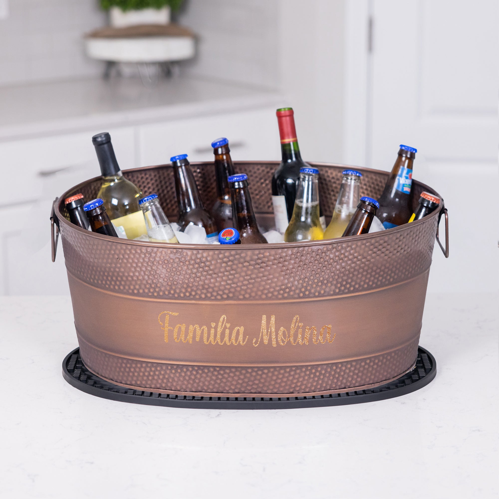 Personalized Beverage Tub with PVC Party Mat - Aspen Copper Finish ...