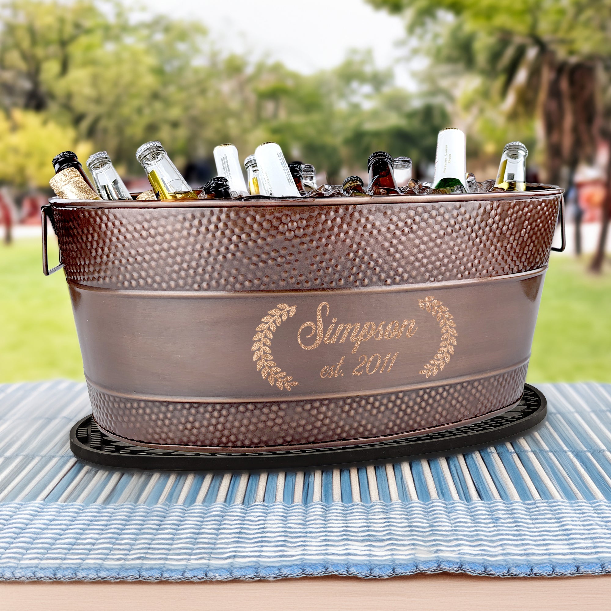 Personalized Beverage Tub with PVC Party Mat - Aspen Copper Finish ...