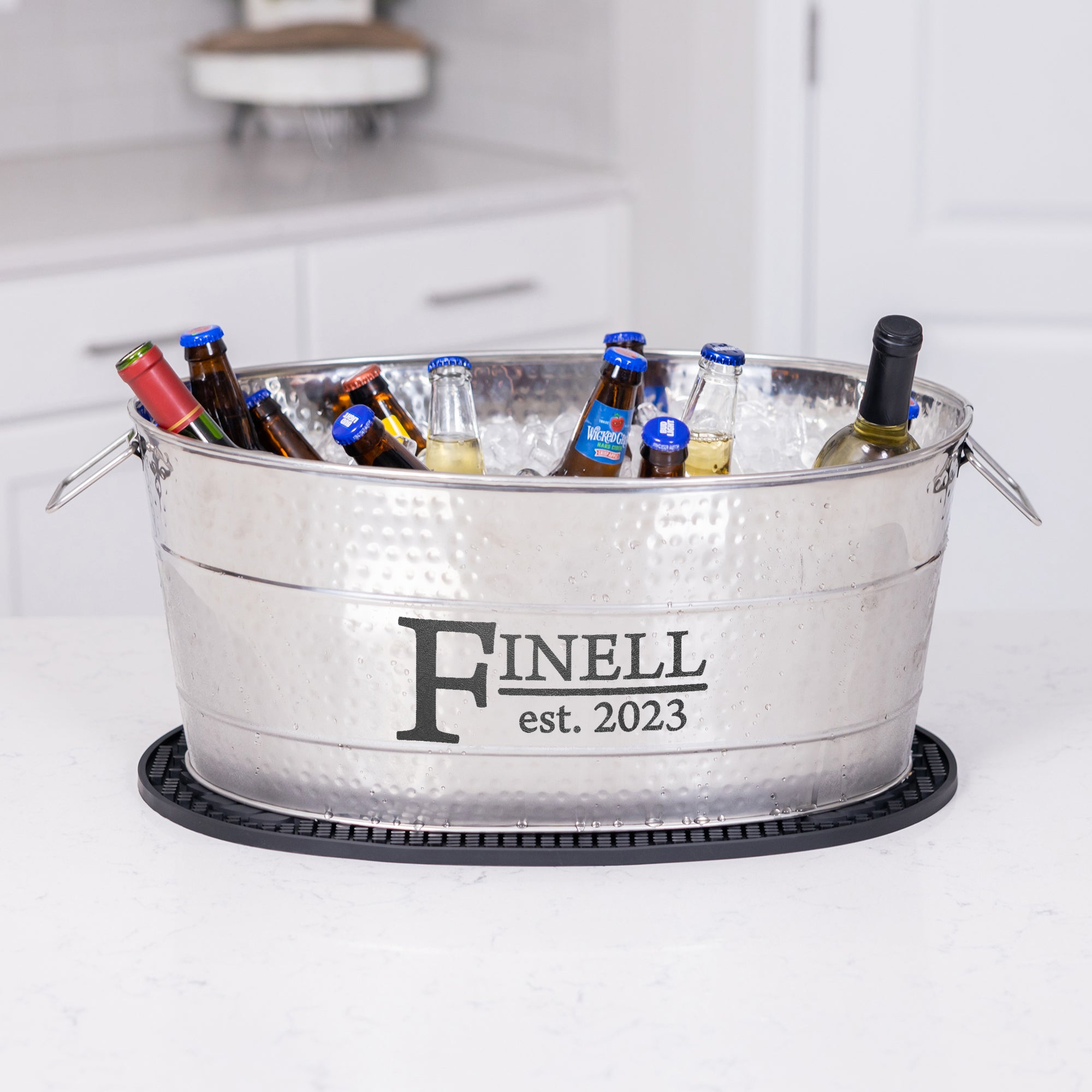 Personalized Beverage Tub with PVC Party Mat - Aspen Stainless Steel ...