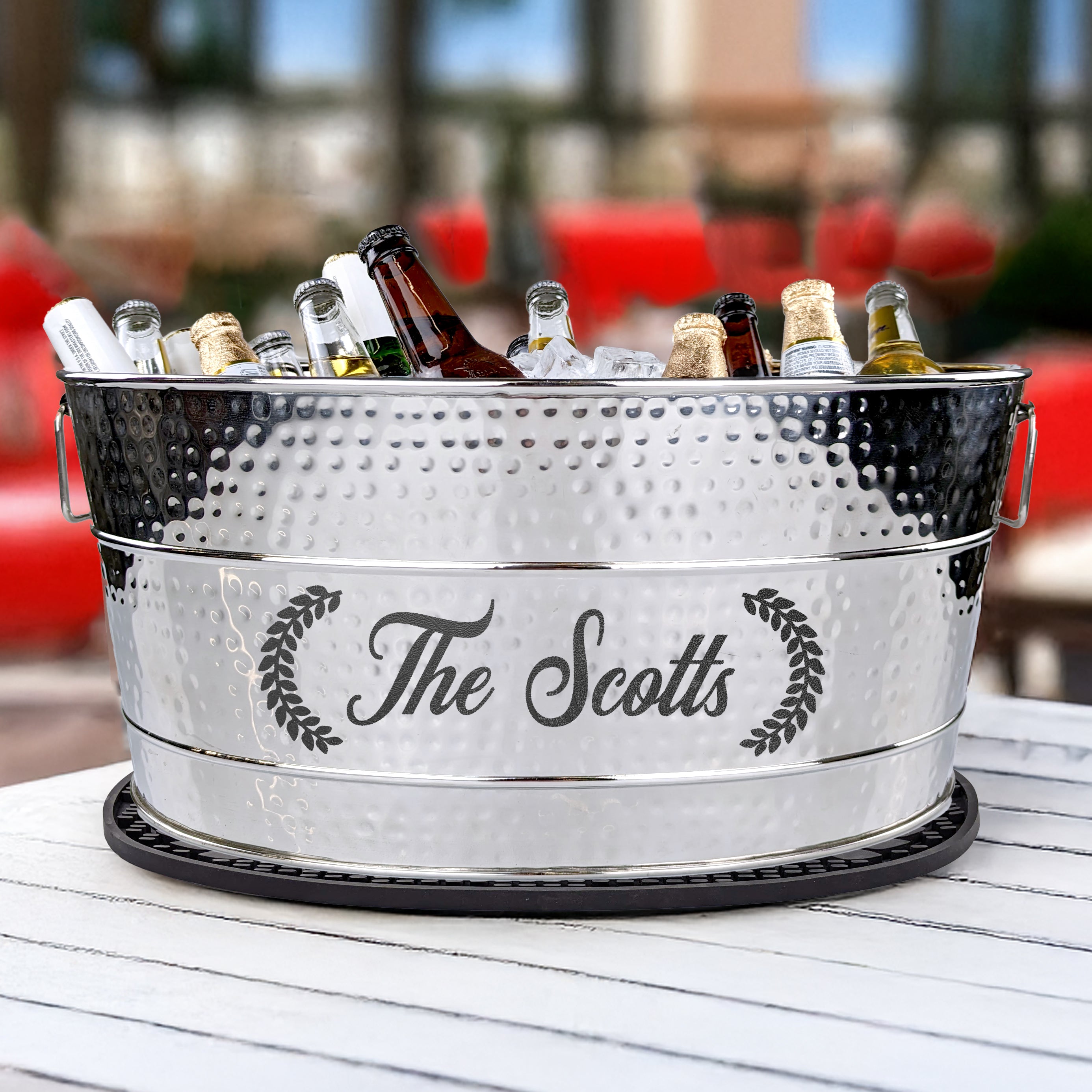 Personalized Beverage Tub with PVC Party Mat - Aspen Stainless Steel ...