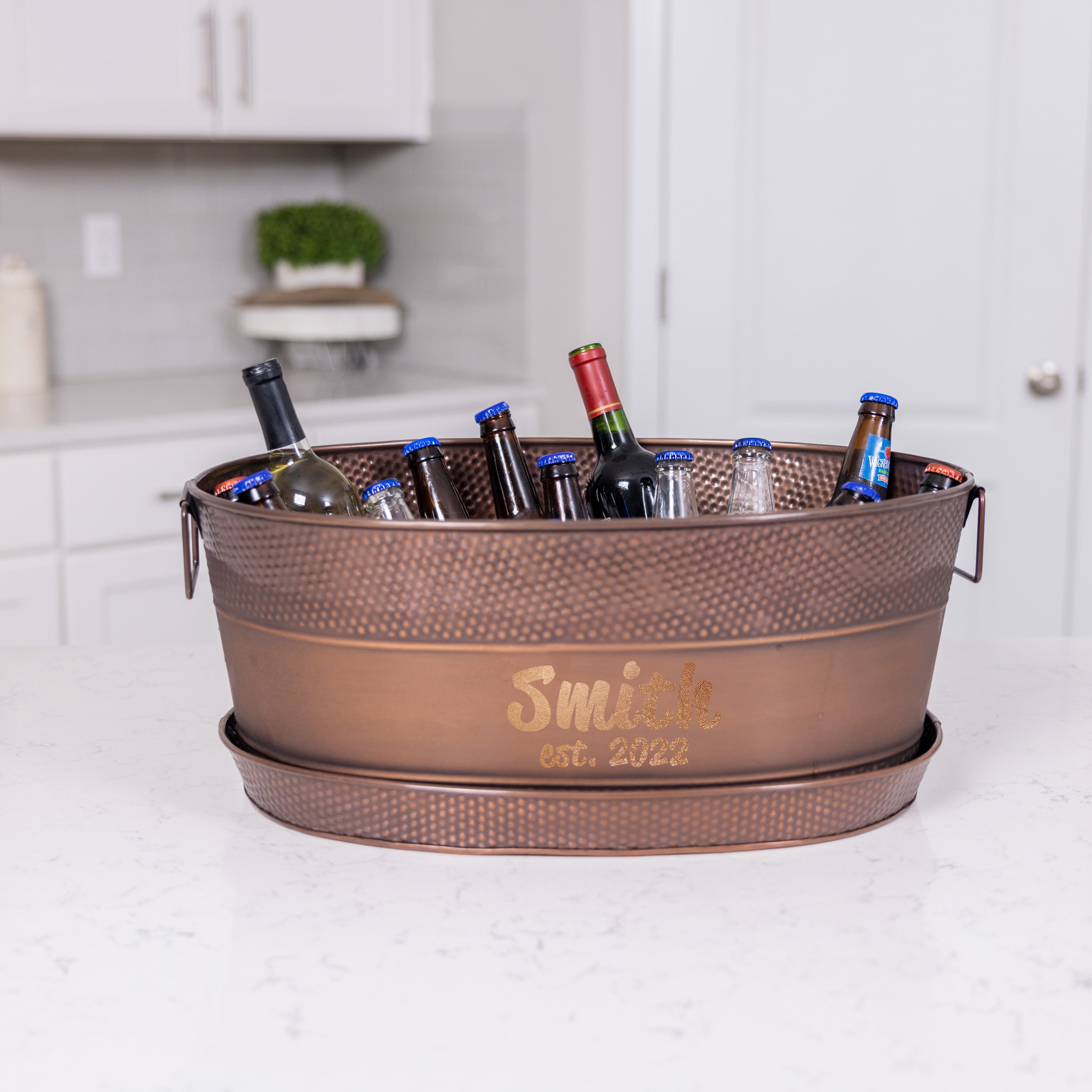 Personalized Beverage Tub with Tray Large Hammered - Aspen Copper Fini ...